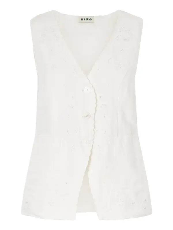 Rixo Sleeveless Lace Trimmed V-neck Top - White