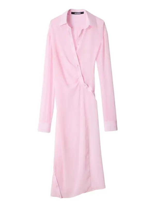 Jacquemus Pareo" Collared Long-sleeve Shirt Dress - Pink