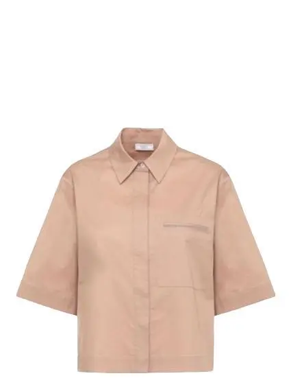 Peserico Boxy Short-sleeve Shirt With Chest Pocket - Nude