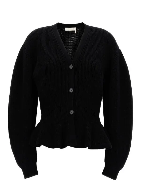 Chloé Ruffled Knit Cardigan - Black