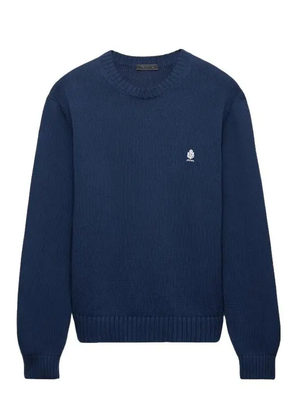 Prada Logo Embroidered Cotton Sweater - Navy Blue