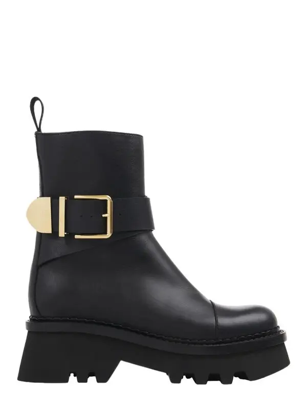 Chloé Owena Ankle Boots With Western Buckles - Black