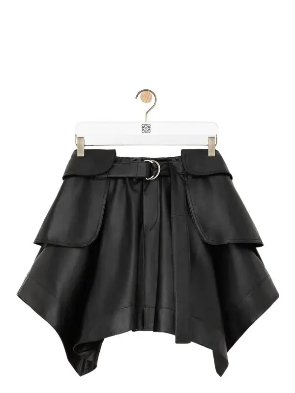 Loewe Belted Cargo Leather Mini Skirt - Black