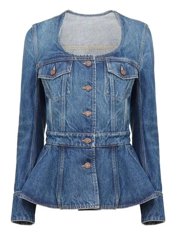 Chloé Scoop-neck Peplum Denim Jacket - Indigo