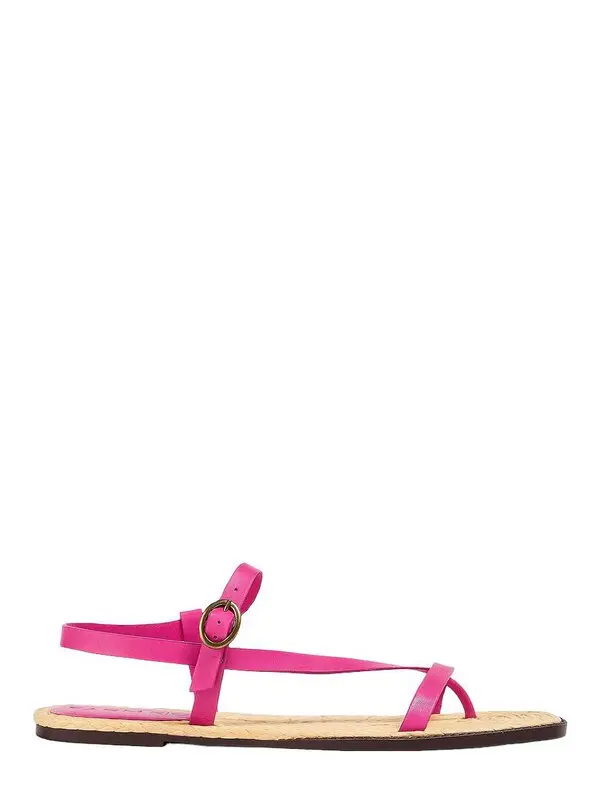 Farm Rio Leather Sandals With Ankle Strap And Square Toe - Pink