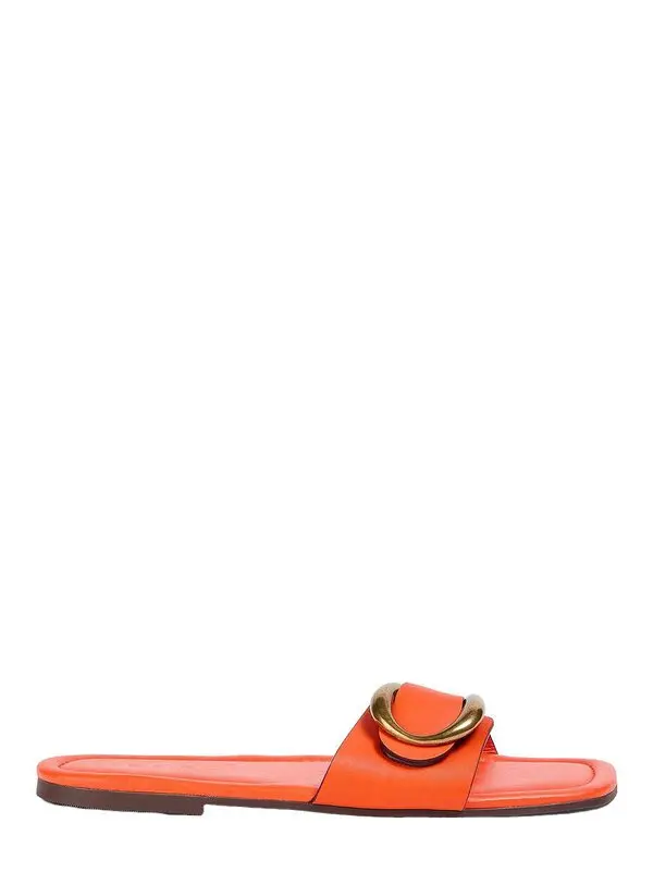 Farm Rio Buckled Leather Slides - Orange