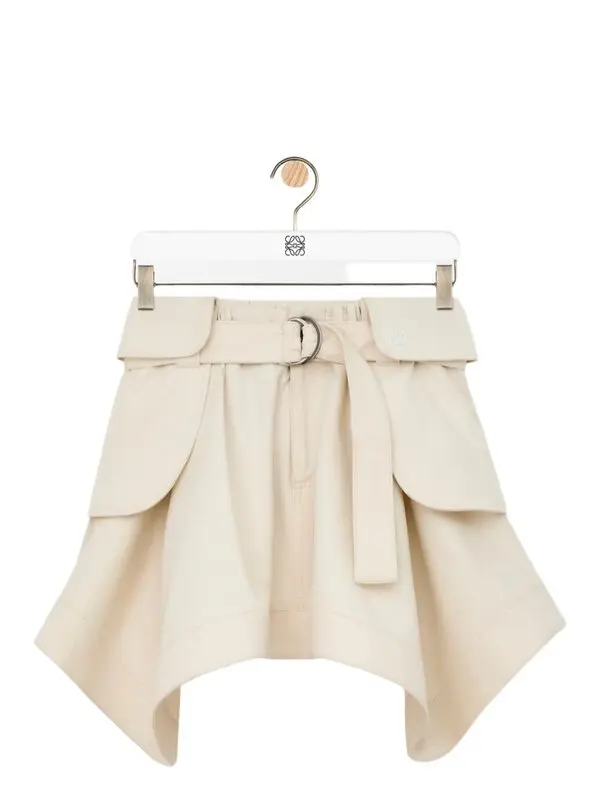 Loewe Belted Cotton Gabardine Mini Skirt - Ivory