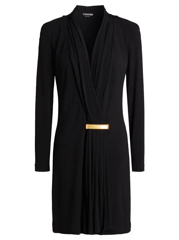 TOM FORD Embellished Draped Jersey Mini Dress - Black