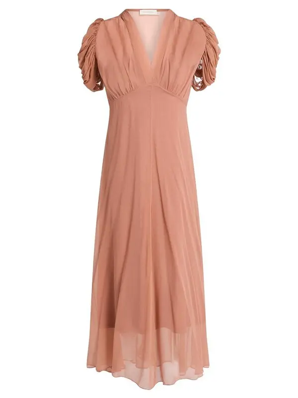 Zimmermann Gathered Silk Chiffon Midi Dress - Antique Rose