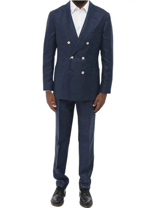 Brunello Cucinelli Double-breasted Linen Suit - Navy Blue