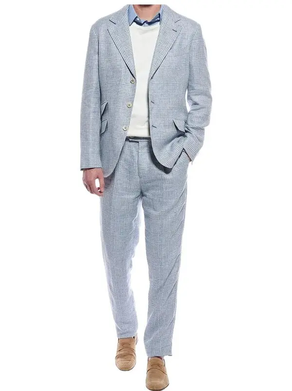 Brunello Cucinelli Checked Linen Suit - Gray