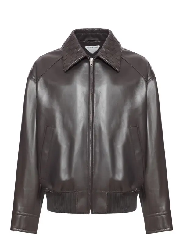 Bottega Veneta Leather Blouson Jacket - Dark Chocolate