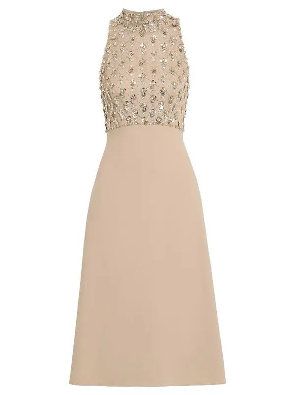 Jenny Packham Aurelia Embellished Tulle And Crepe Midi Dress - Sand
