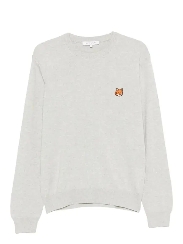Maison Kitsuné Crew Neck Fox Head Patch Sweater - White