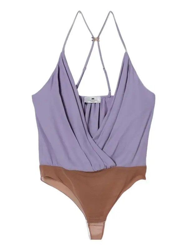 Elisabetta Franchi Georgette Bodysuit Top With Logo Embellishments - Purple