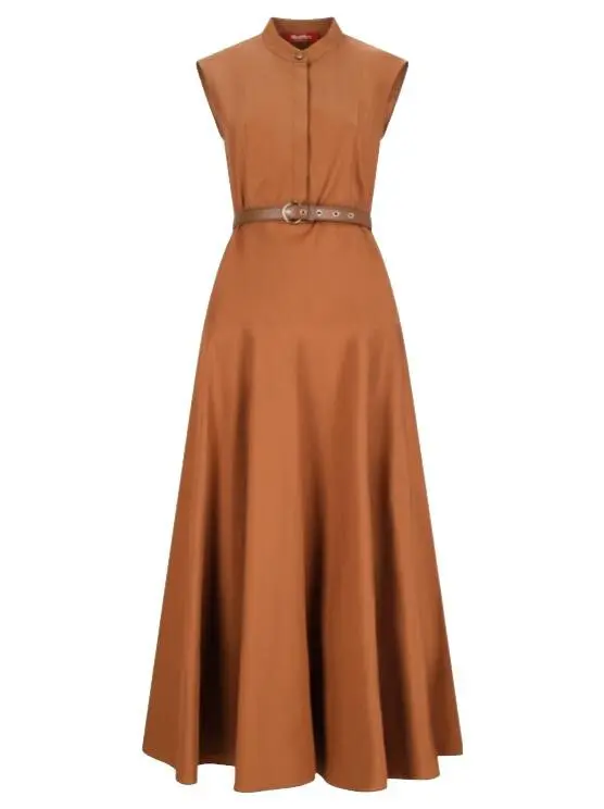 Max Mara Belted Cotton Midi Dress - Brown