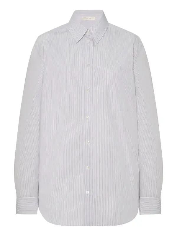 THE ROW Striped Long-sleeve Shirt With Patch Pockets - White And Blue Stripe