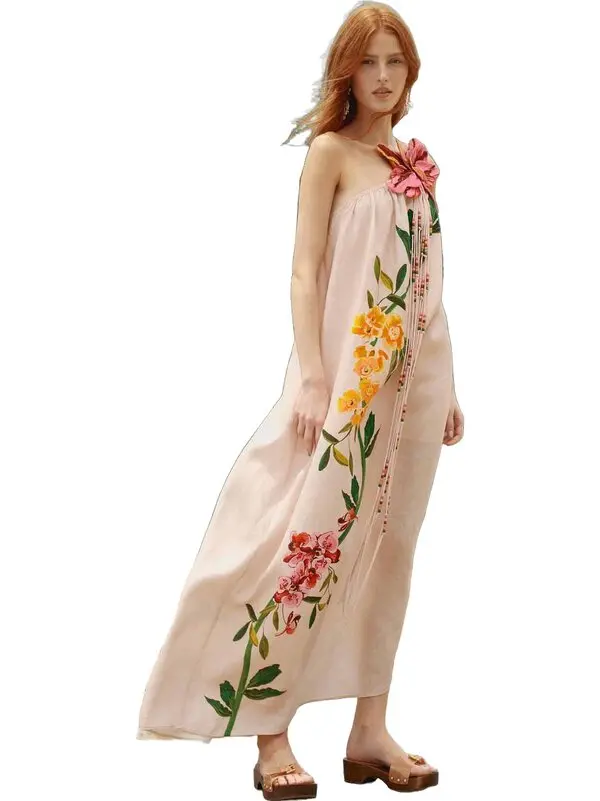 Farm Rio Garden Terrace 3d One-shoulder Maxi Dress - Garden Terrace Pink
