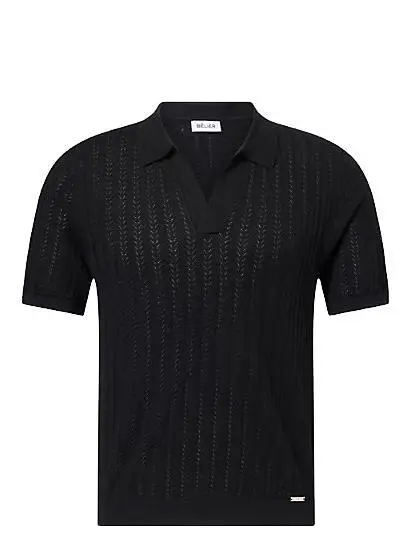 BELIER Enzo Chevron-knit Polo Shirt - Black