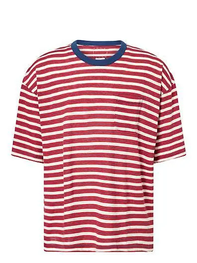 Visvim Mondo Border Striped Wool And Cotton-blend T-shirt - Red