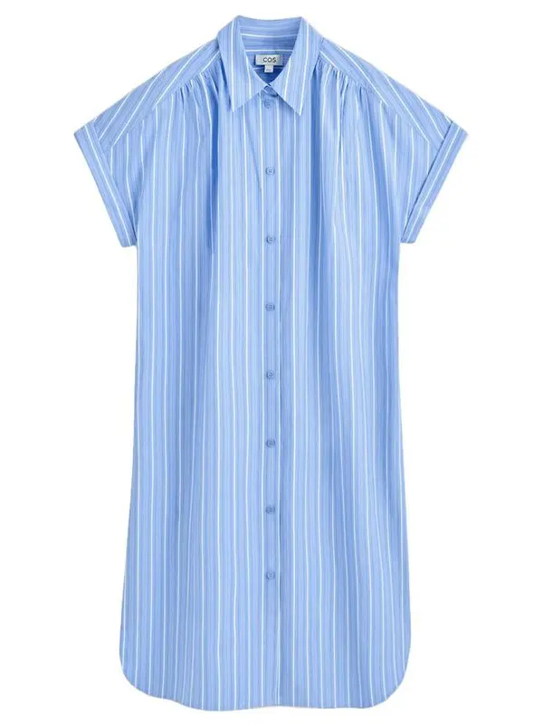 Cos Striped Cotton Shirt Dress With Short Sleeves - Blue