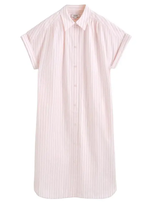 Cos Striped Cotton Shirt Dress With Short Sleeves - Pink