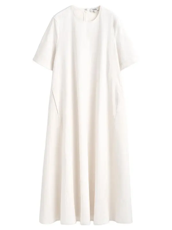 Cos Raw-cut Cotton Midi Dress - White