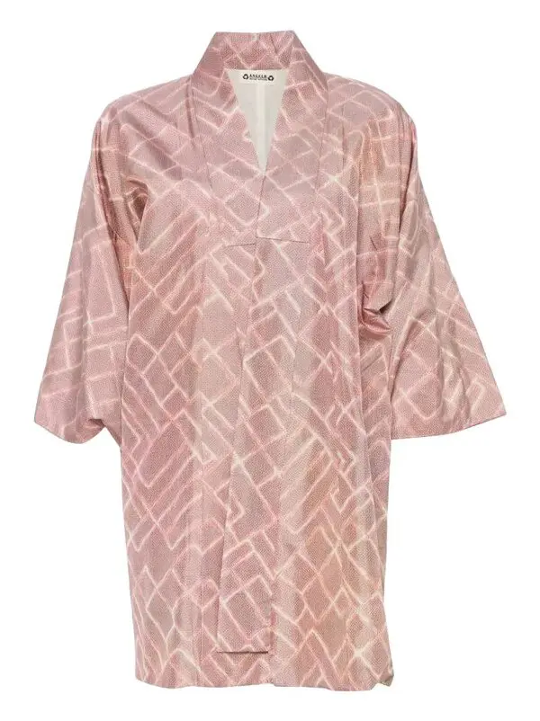 A.N.G.E.L.O. VINTAGE CULT Silk Geometric Pattern Kimono - Pink
