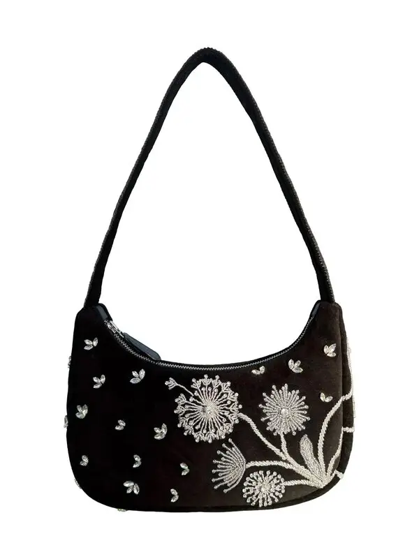 LAURA SLINGS Beaded Shoulder Bag With Dandelion Embroidery - Black