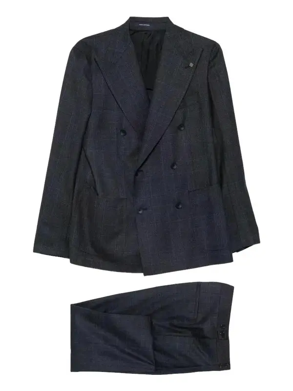 Tagliatore Double-breasted Check Suit - Blue