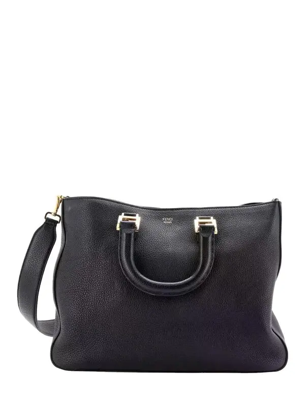 Fendi Selleria Ff Handle Tote Leather Medium Satchel - Black