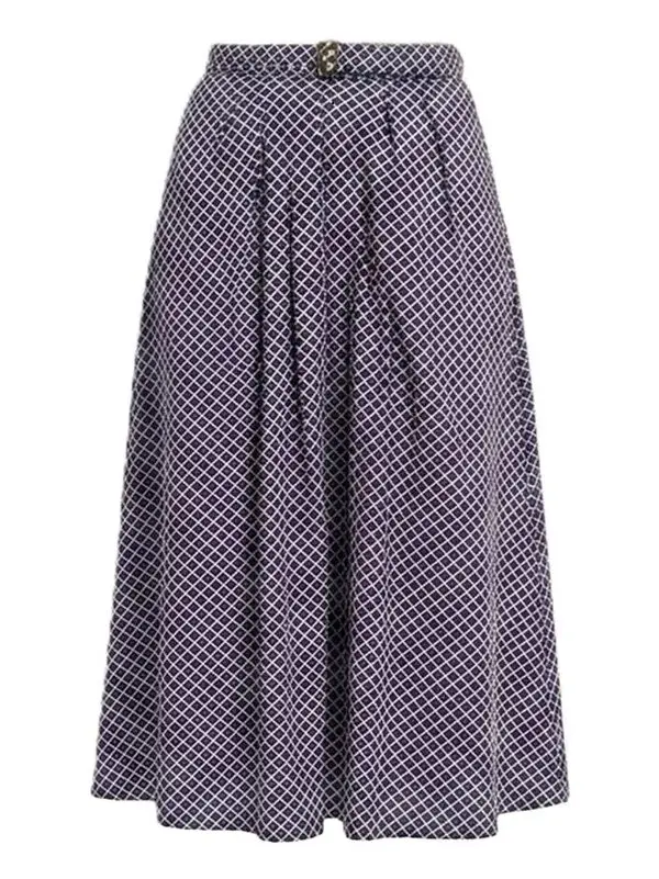 SMART AND JOY Flared Midi Skirt With Abstract Print And Buckle Detail - Blue