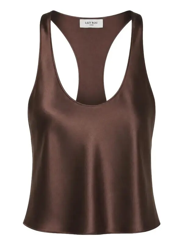 LILY ROU Silk Racer-back Tank Top - Brown