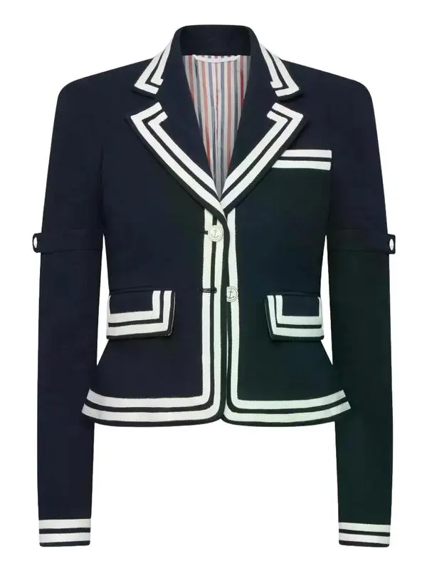 Thom Browne Cropped Jacket With Contrasting Trim - Blue