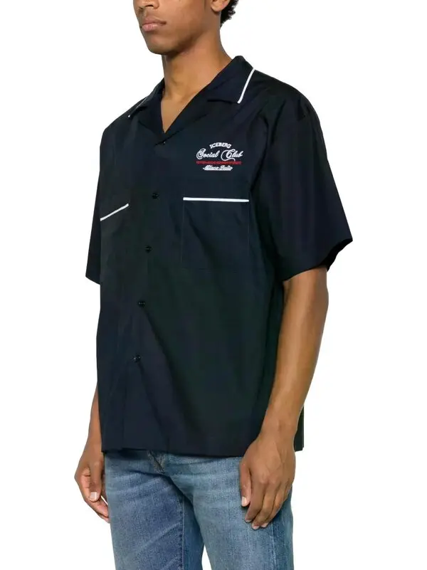 Iceberg Logo-embroidered Piping-detail Shirt - Blue