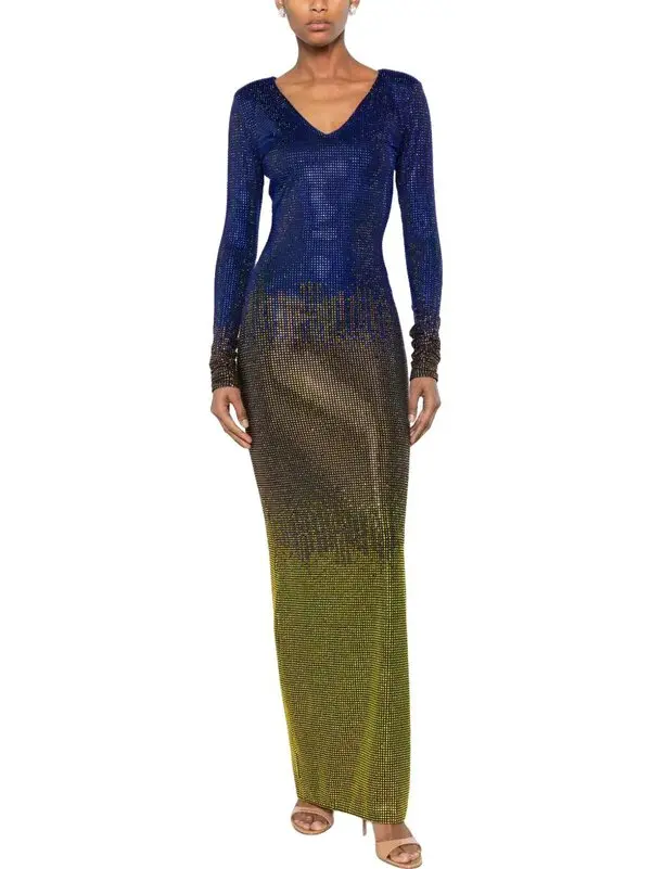 MIRON V-neck Maxi Dress With Glass-stone Embellishment - Blue
