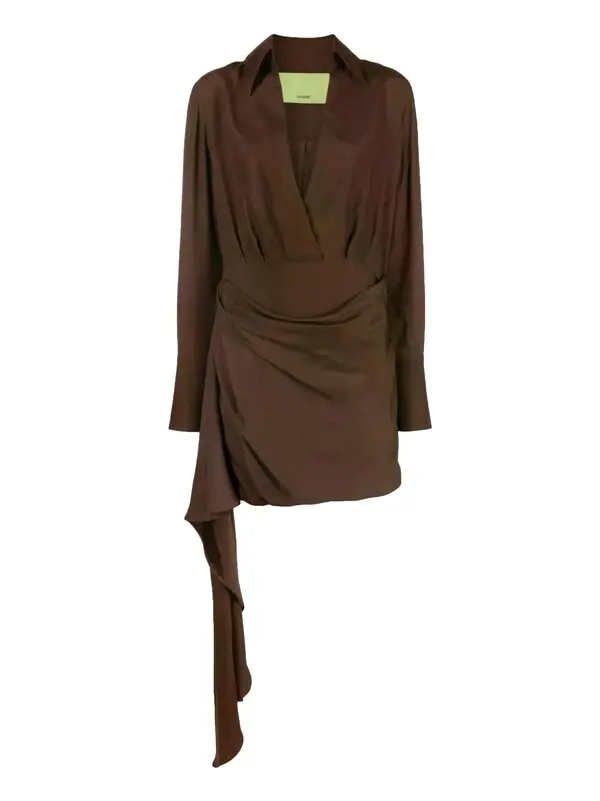 Gauge81 Gravia Draped Silk Shirtdress - Brown