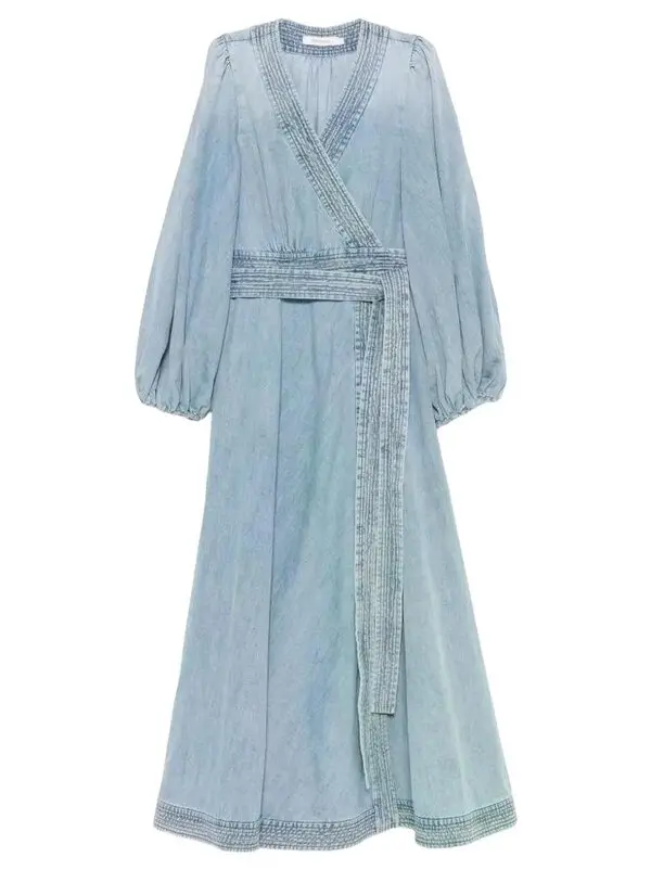 Zimmermann Indra Belted Midi Dress - Blue