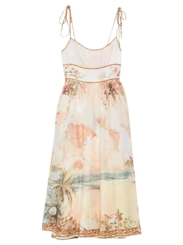 Zimmermann Map-print Tie-strap Dress - Neutrals