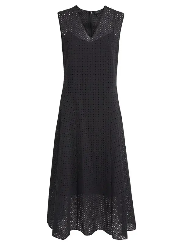 Theory Broderie Anglaise V-neck Midi Dress - Black