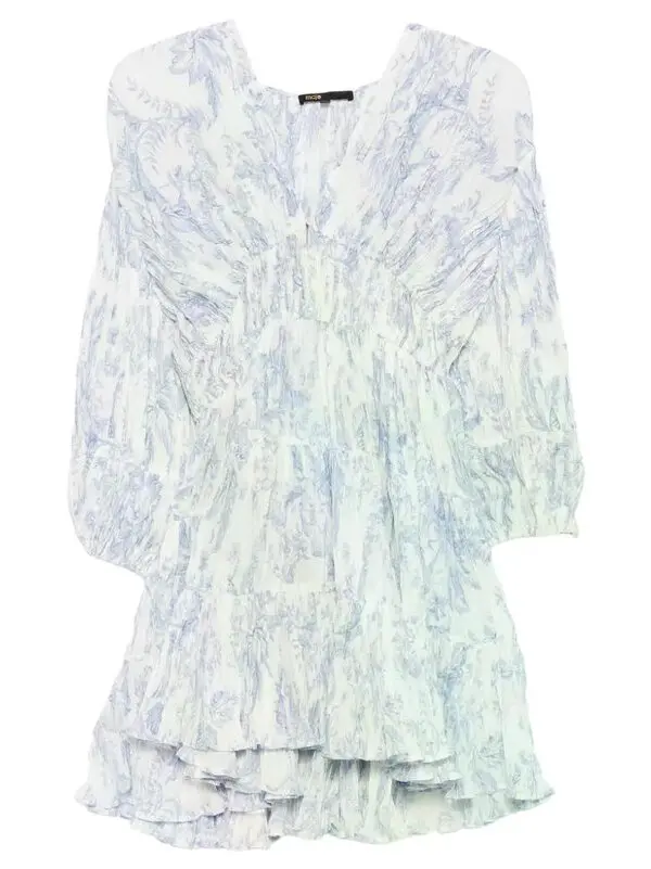 Maje Floral Print Tiered Mini Dress - White