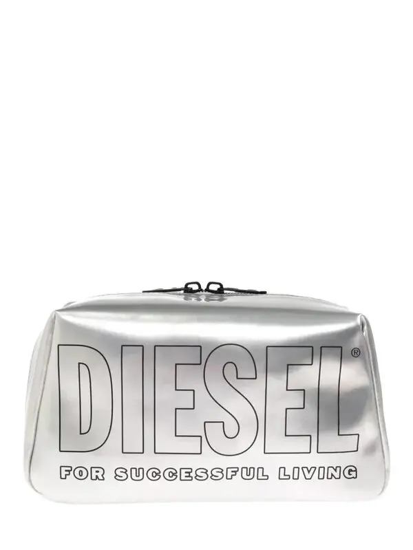 DIESEL® Logo Print Wash Bag - Silver