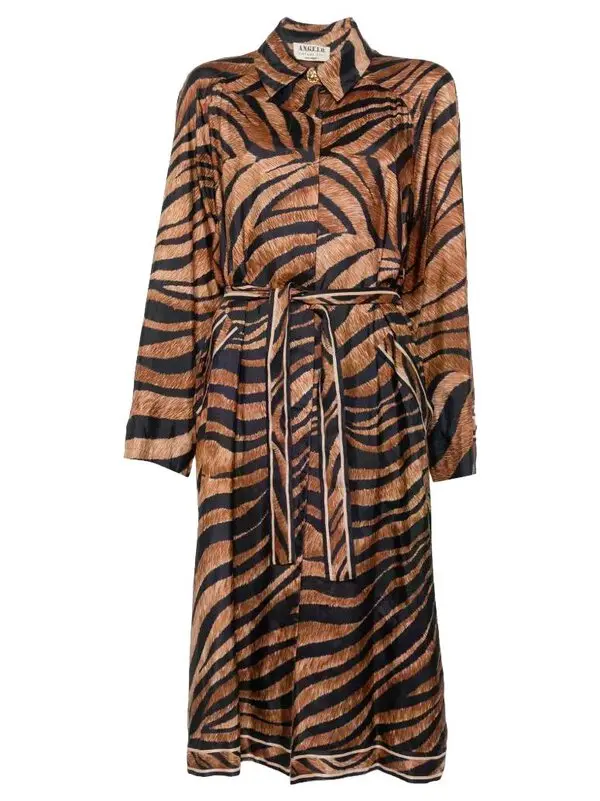 A.N.G.E.L.O. VINTAGE CULT 1980s Zebra-print Belted Midi Dress - Brown