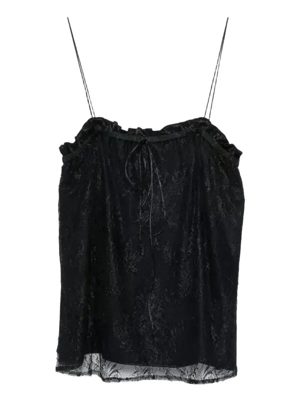 THE NINA STUDIO Lace Detail Ruffled Top - Black
