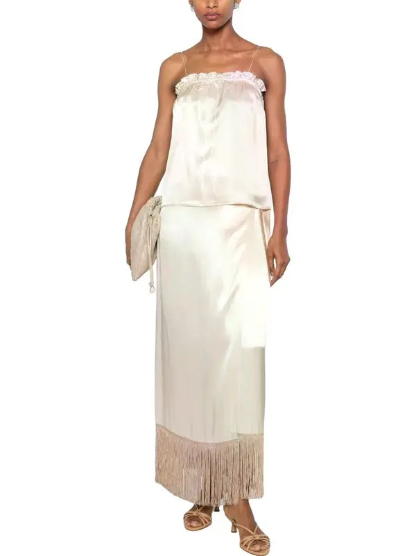 THE NINA STUDIO Ruffled Spaghetti-strap Top - Neutrals