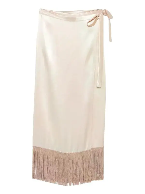THE NINA STUDIO Fringe-trim Wrap Skirt - Neutrals