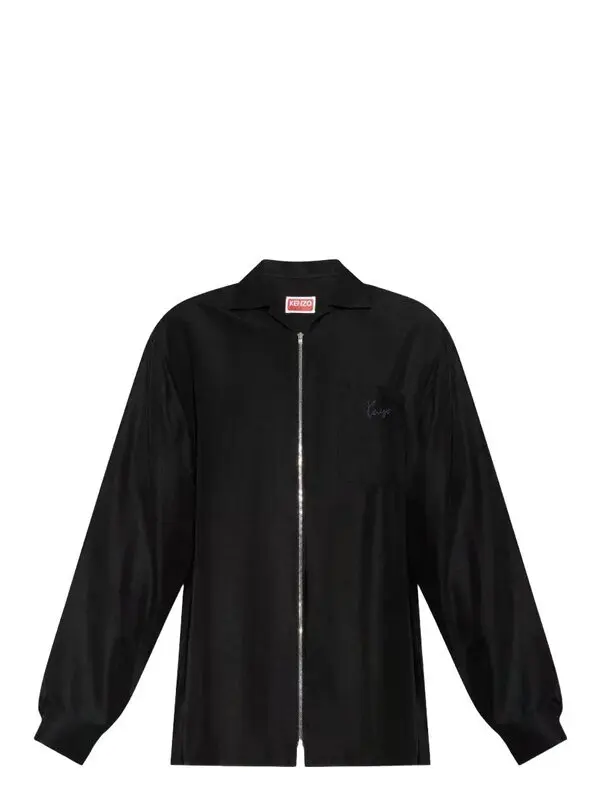 Kenzo Zip-up Logo-embroidered Shirt - Black