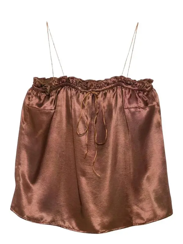 THE NINA STUDIO Ruffled Trim Spaghetti Strap Top - Brown
