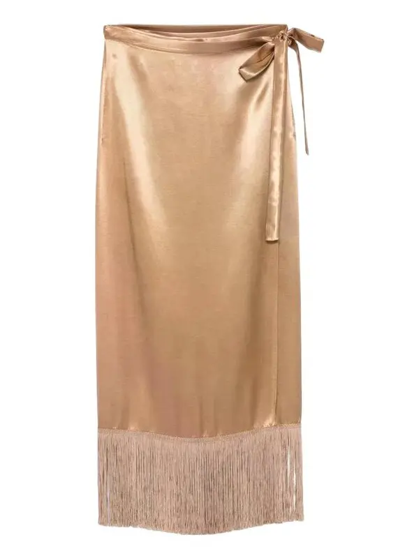 THE NINA STUDIO Fringe-trim Wrap Skirt - Neutrals