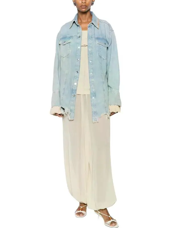 Blumarine Logo Embroidered Frayed Hem Shirt - Blue